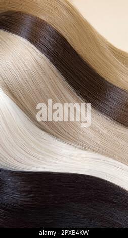 Strands of natural hair of different colors for extensions. Hair color ...