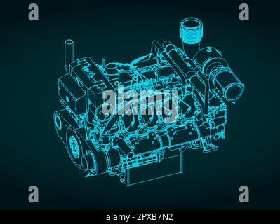 Stylized vector illustration of blueprints of a diesel generator Stock ...