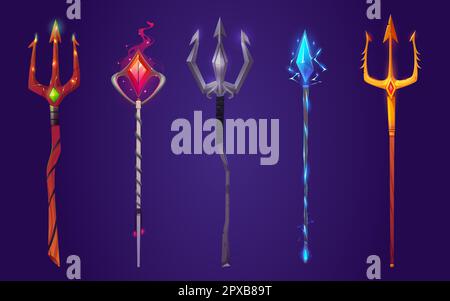 Magic tridents set isolated on black background. Vector cartoon ...