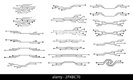 Set of printed circuit board PCB tracks silhouettes isolated on white ...