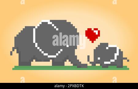 Pixel 8 bit elephant. Animal in vector illustration Stock Vector Image ...
