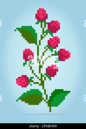 8 bit pixels of roses. Red flowers for Cross Stitch patterns, in vector ...