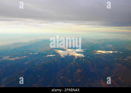 Turkey, Ankara. View from airplane window to the Turkish mountains ...