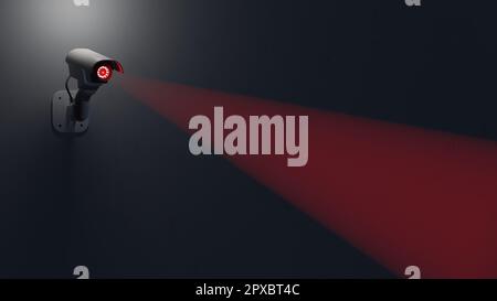 Surveillance camera glowing in the dark. Ominous mood scene with ...