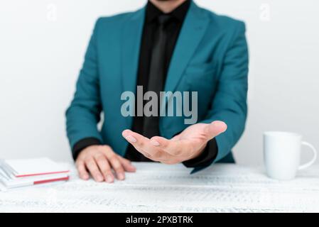 Businessman in jacket Holding Important Message In One Hand Stock Photo ...