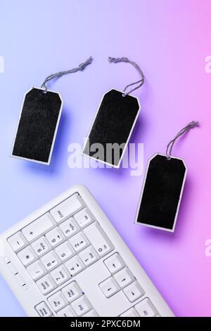 Colored paper with important message lying desk near keyboard. Main ...