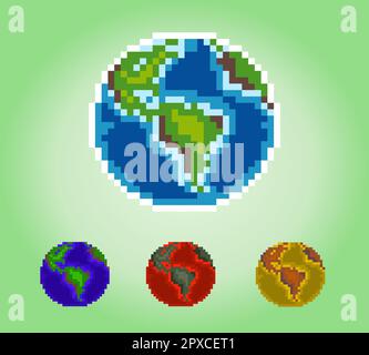 8-bit earth pixel image. the world in vector illustrations. globe in ...