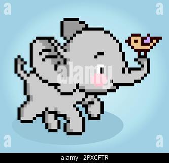 8-bit elephant pixels. Animals in illustrations of vector elephant ...