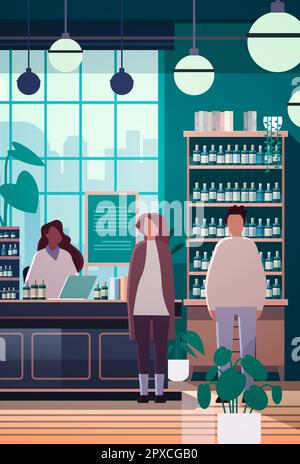 female doctor pharmacist giving pills to mix race customers patients at ...