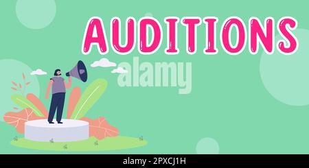 Hand writing sign Auditions, Concept meaning a trial performance to ...