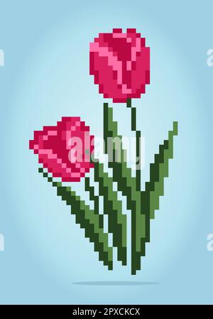 Tulip red flower pixel art. 8 bit Vector illustration Stock Vector ...