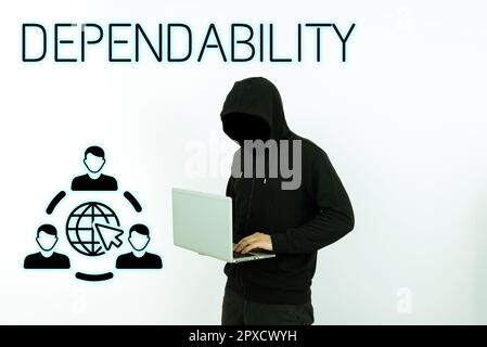 Hand writing sign Dependability, Business concept capable of being ...