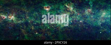 Milky Way galaxy, WISE infrared image. The Milky Way runs horizontally ...