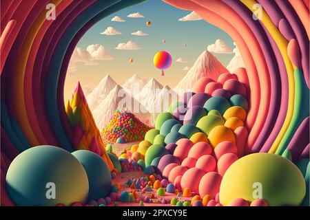 multicolored candy forming a rainbow colored fantasy landscape Stock ...