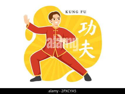 Kung Fu Illustration with People Showing Chinese Sport Martial Art in ...