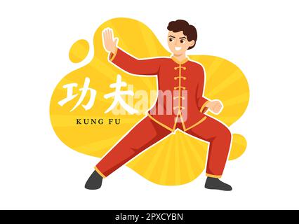 Kung Fu Illustration with People Showing Chinese Sport Martial Art in ...