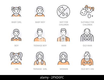 Line icon of children to old age, aging, people Stock Vector Image ...