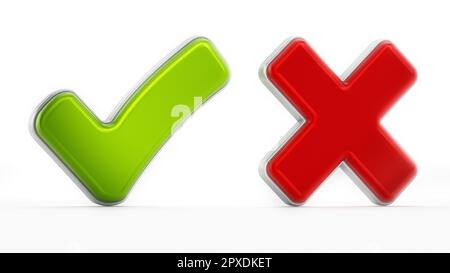 Tick and cross symbols isolated on white background. 3D illustration ...