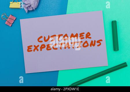 Sign displaying Customer Expectations, Concept meaning Benefits a ...