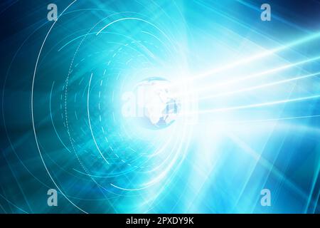Earth globe with concentric digital lines background, technology ...