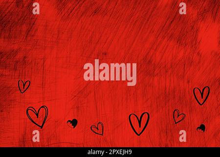 Black hearts with black scratchy background on red background Stock ...