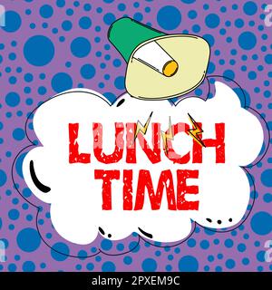 Hand writing sign Lunch Time. Business concept Meal in the middle of ...