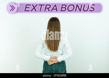 Hand writing sign Extra Bonus. Conceptual photo an extra amount of ...