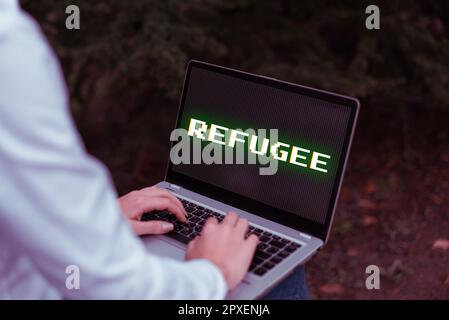 Handwriting text Refugee, Word Written on refer to movements of large ...