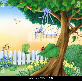 Nursery Rhymes-Rock a bye baby teddy in cradle suspended from tree ...