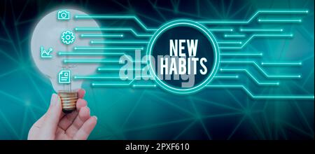 Sign displaying New Habits, Word Written on change the routine of ...