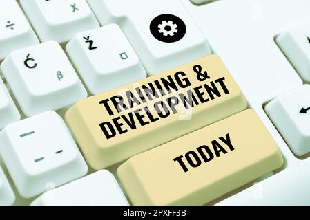 Text caption presenting Training And Development, Business overview ...
