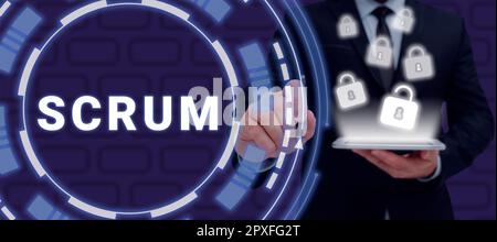 Hand writing sign Scrum, Internet Concept handwriting as distinct from ...