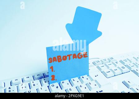 Text caption presenting Sabotage, Word for destruction of an employer's ...