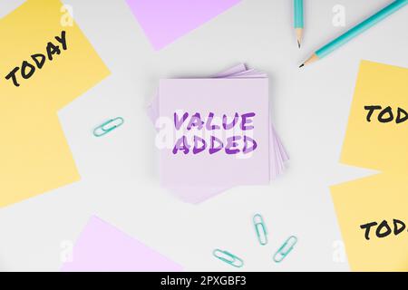Conceptual caption Value Added, Business showcase the extra value ...
