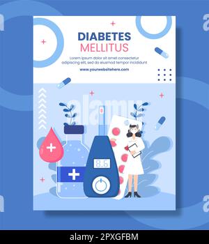 Diabetes Testing Healthcare Poster Flat Cartoon Hand Drawn Templates ...