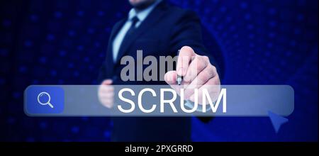 Sign displaying Scrum, Business overview handwriting as distinct from ...