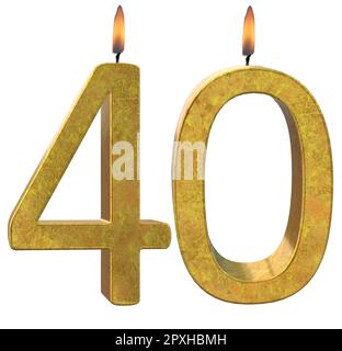 Birthday number forty, candle with fire. 3D number 40. Vector ...
