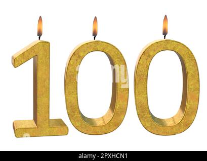 Birthday number hundred, candle with fire. 3D number 100. Vector ...