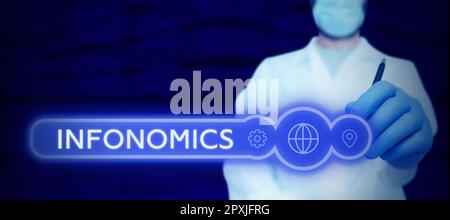 Sign displaying Infonomics. Word Written on visual image used to ...