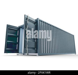 A shipping container with open doors and a locking mechanism on an ...