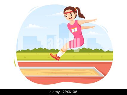 Long Jump Illustration with Kids Doing Jumps in Sand Pit for Web Banner ...
