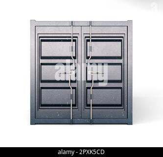 A shipping container with shut doors and a locking mechanism on an ...