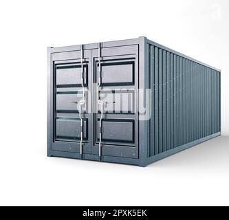 A shipping container with shut doors and a locking mechanism on an ...