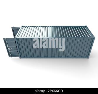 A shipping container with open doors and a locking mechanism on an ...