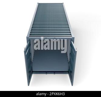 A shipping container with open doors and a locking mechanism on an ...