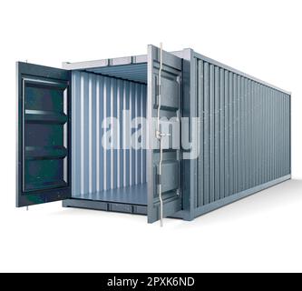A shipping container with open doors and a locking mechanism on an ...