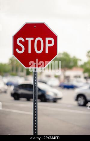 A yield sign in a parking lot with disabled parking space marked with ...
