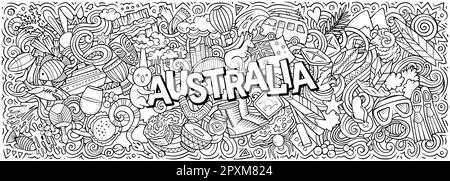 Vector illustration with Australia theme doodles. Hand drawn and eye ...