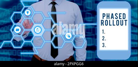 Sign displaying Phased Rollout, Word Written on the practice of ...