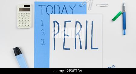 Text caption presenting Peril, Concept meaning indicates something ...